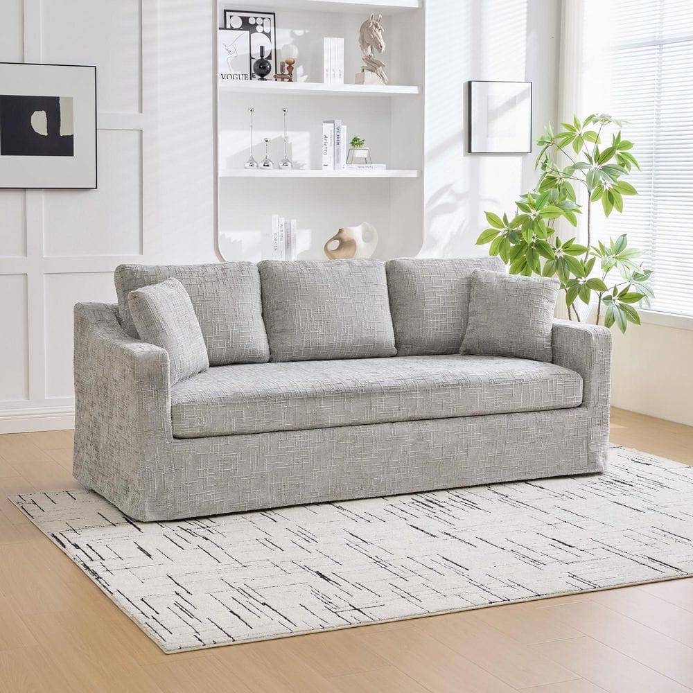 Noble House Wallace 83.86 in. Flared Arm Chenille Upholstered Rectangle ...