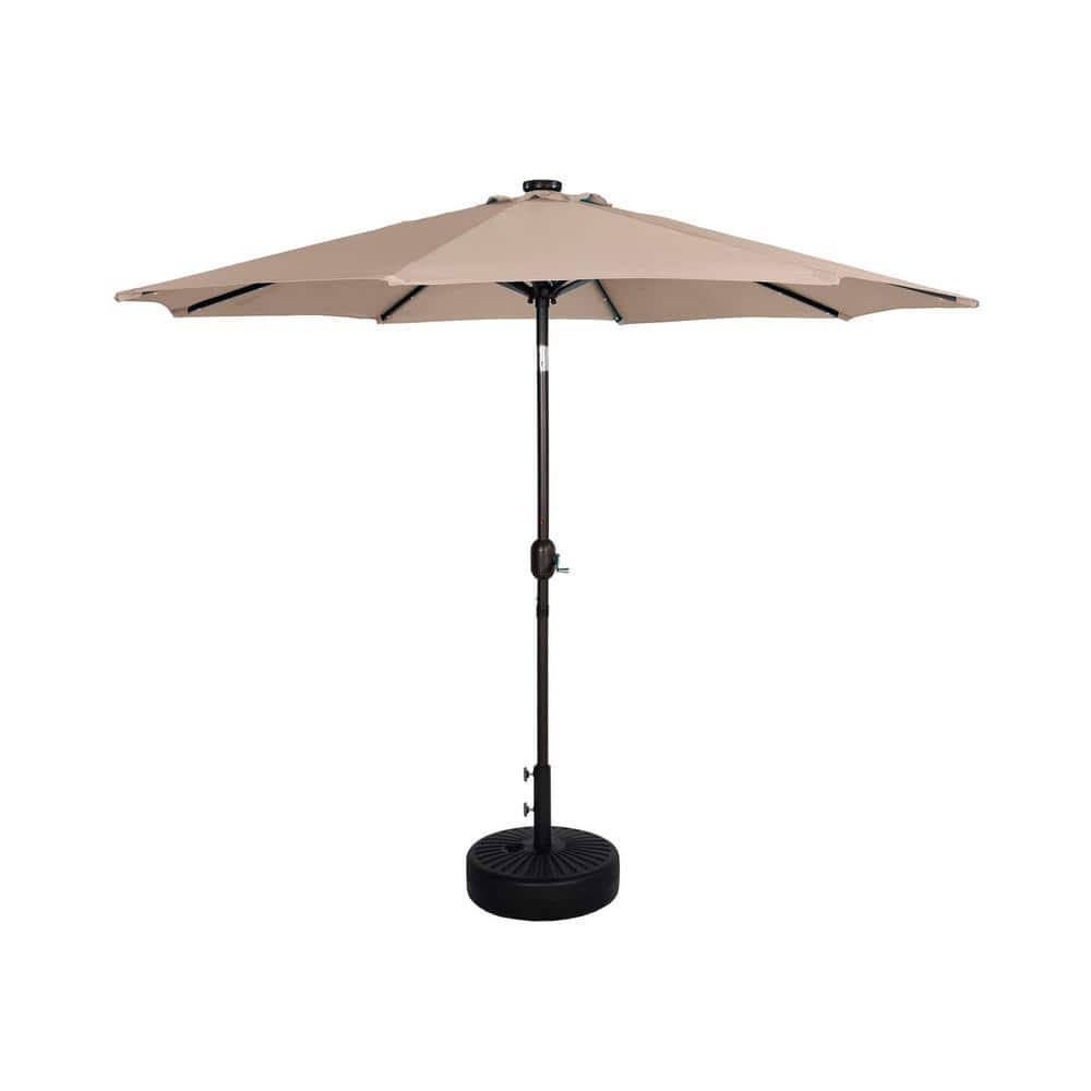 WESTIN OUTDOOR Marina Beige 9 ft. Market Solar Powered LED Lighted Tilt ...