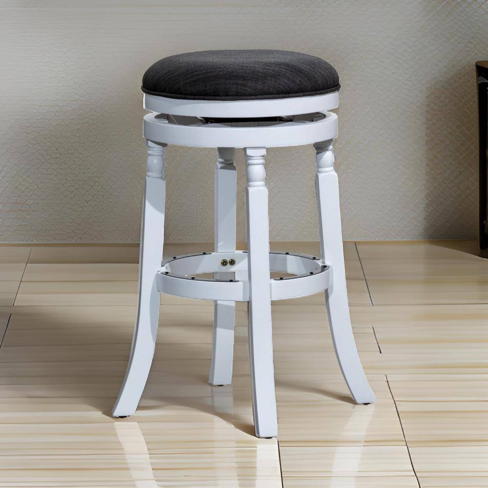 Benjara 30 in. White, Gray and Black Backless Wood Frame Bar Stool with ...