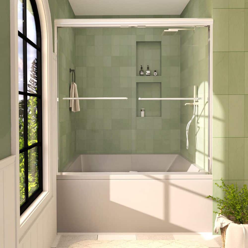 Hermitage Bath Sivilian 60 in. W x 56 in. H Sliding Bath Tub Door in ...