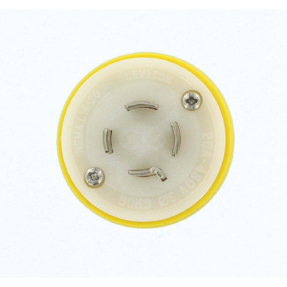 Leviton 20 Amp 480-Volt 3-Phase Wetguard Locking Grounding Plug, Yellow ...