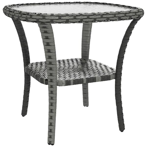 Mix Gray Wicker Rattan All-Weather Coffee/Side Table with Storage Shelf ...