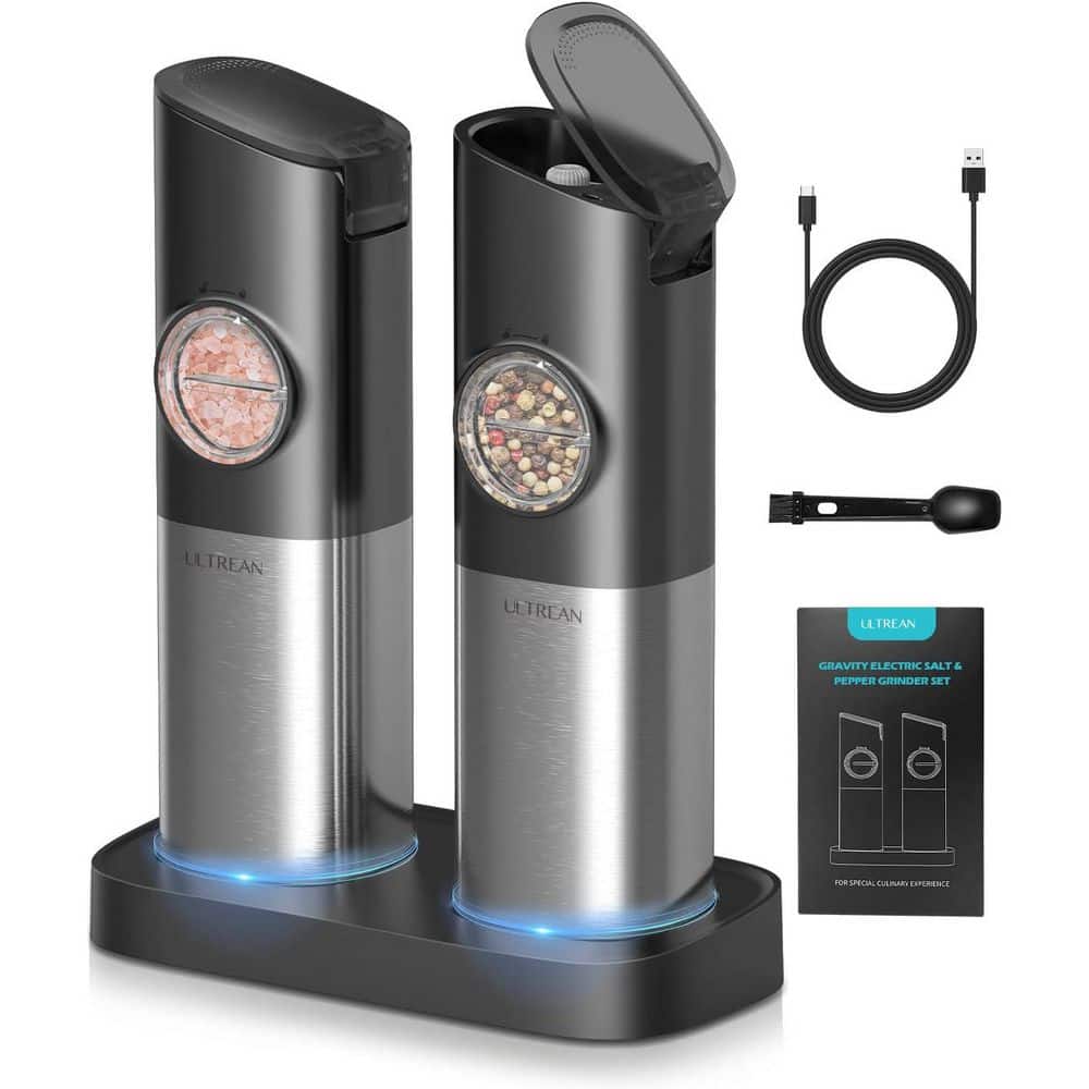 Ultrean 2-Pack USB Rechargeable Salt & Pepper Grinders in Stainless ...