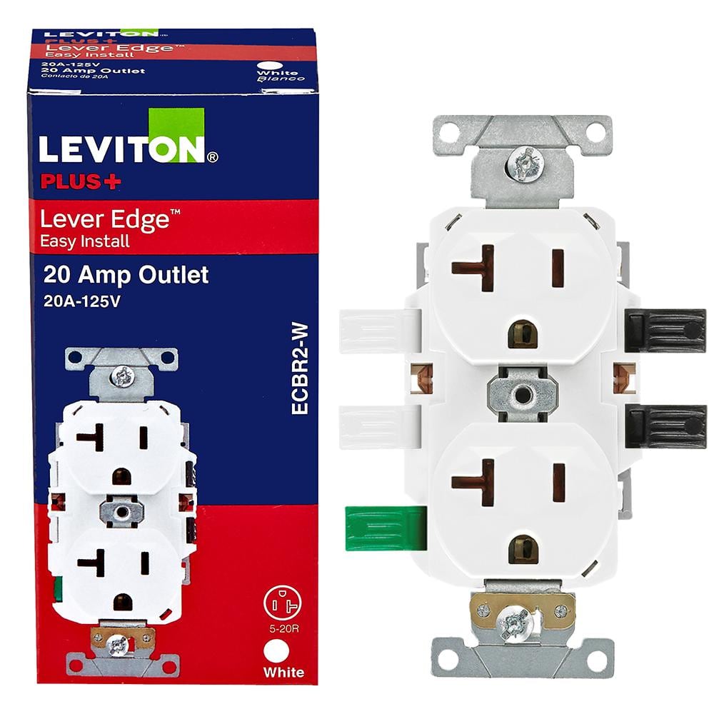 Leviton Lever Edge 20 Amp 125 Volt Duplex Outlet/Receptacle, NEMA 5-20R, Commercial Grade, White ...