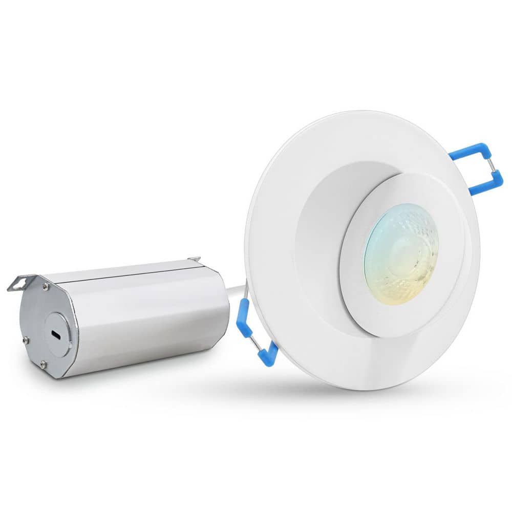 LUXRITE 2 in. Floating Gimbal Integrated LED Recessed Light J-Box 5W ...
