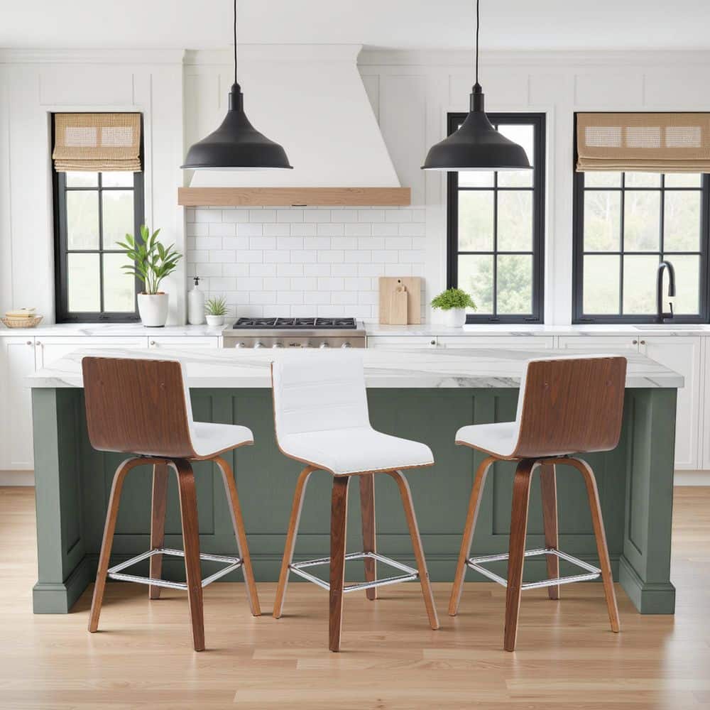 Armen Living Vienna 35.5 in. H White / Walnut Square Back Wood Bar ...