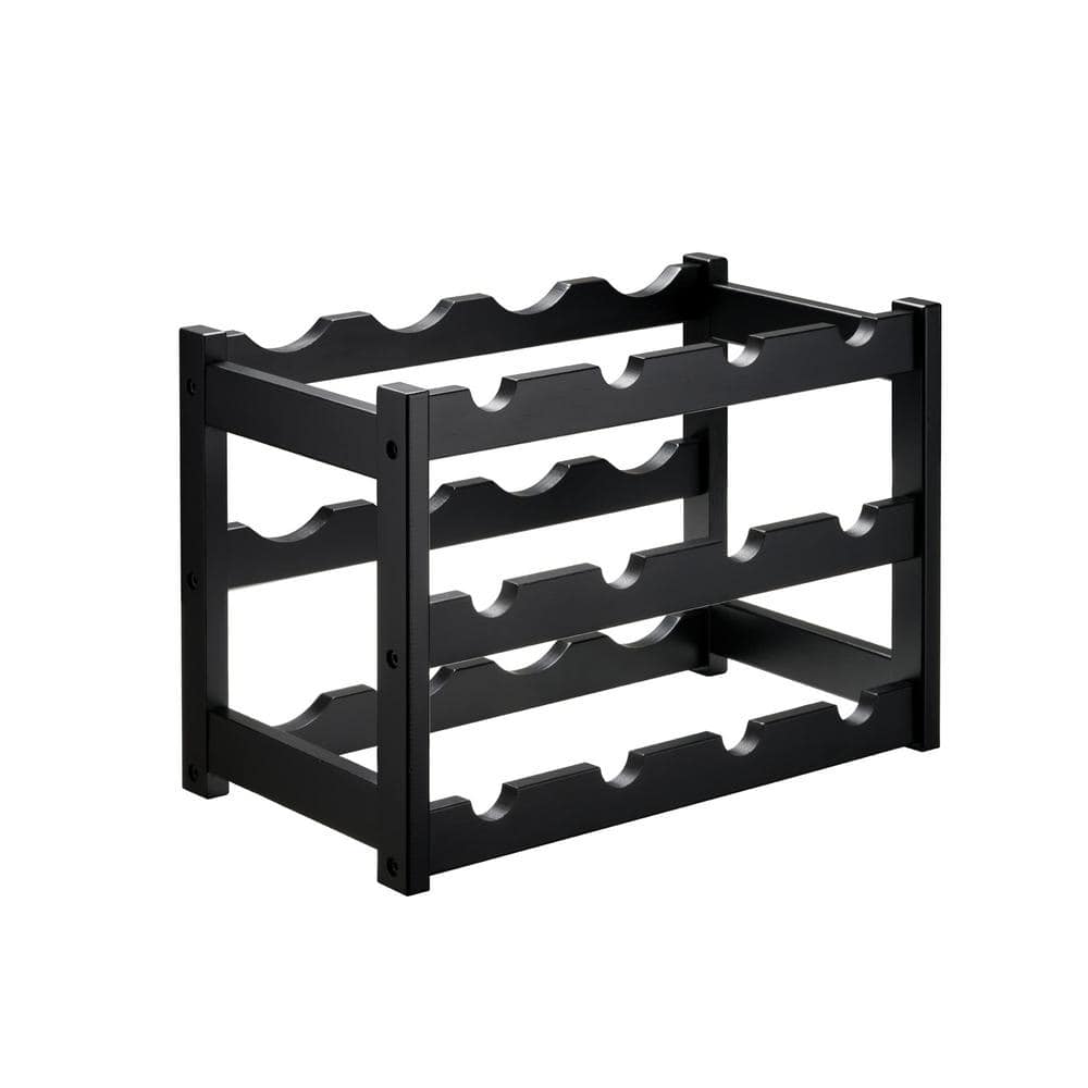 Angel Sar Black 3-Tier 12-Bottles Bamboo Wine Rack, Sturdy and Durable ...
