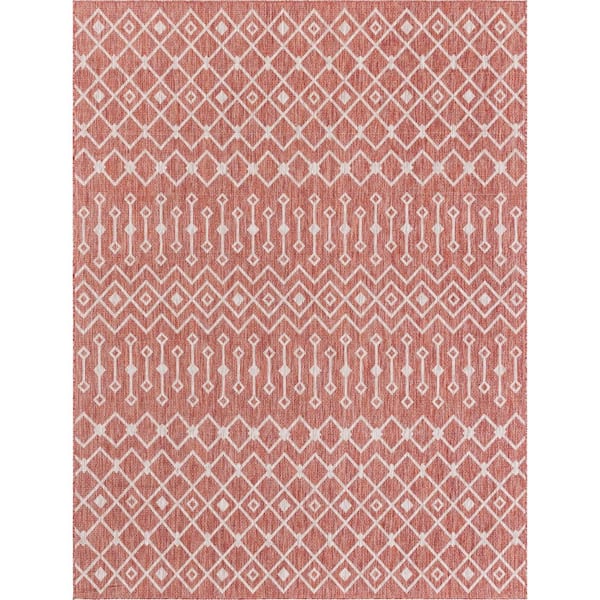 Unique Loom Rust Red/Gray Tribal Trellis Outdoor 9 ft. x 12 ft. Area ...