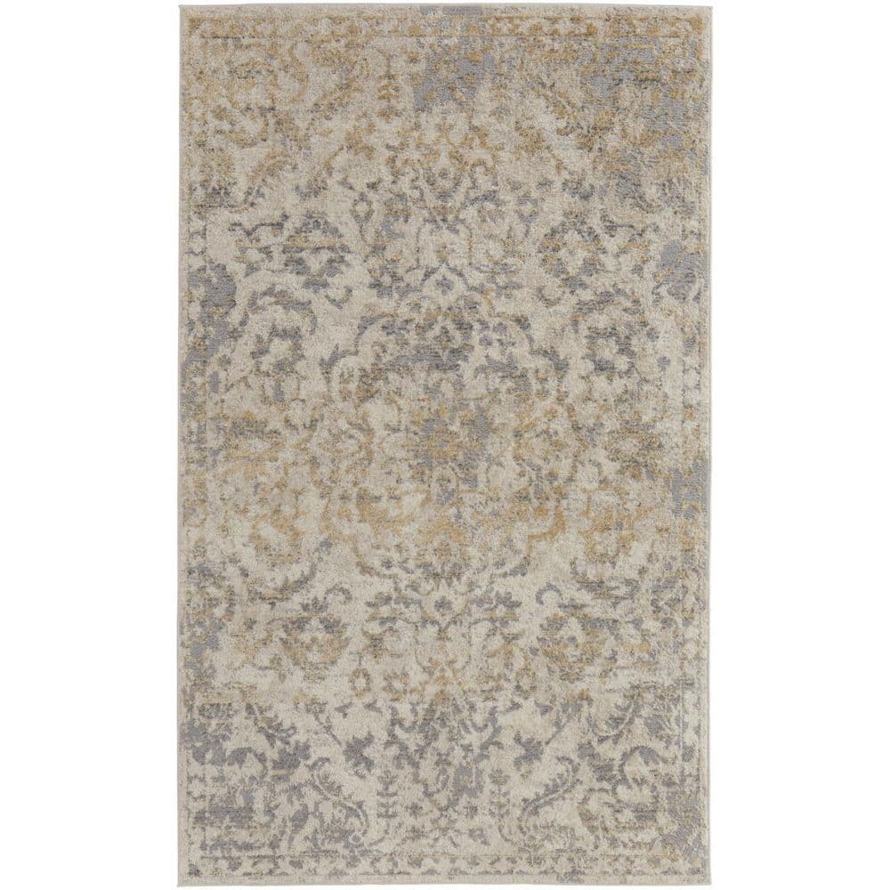 HomeRoots 4 ft. x 6 ft. Gray and Ivory Floral Area Rug 2000513285 - The ...