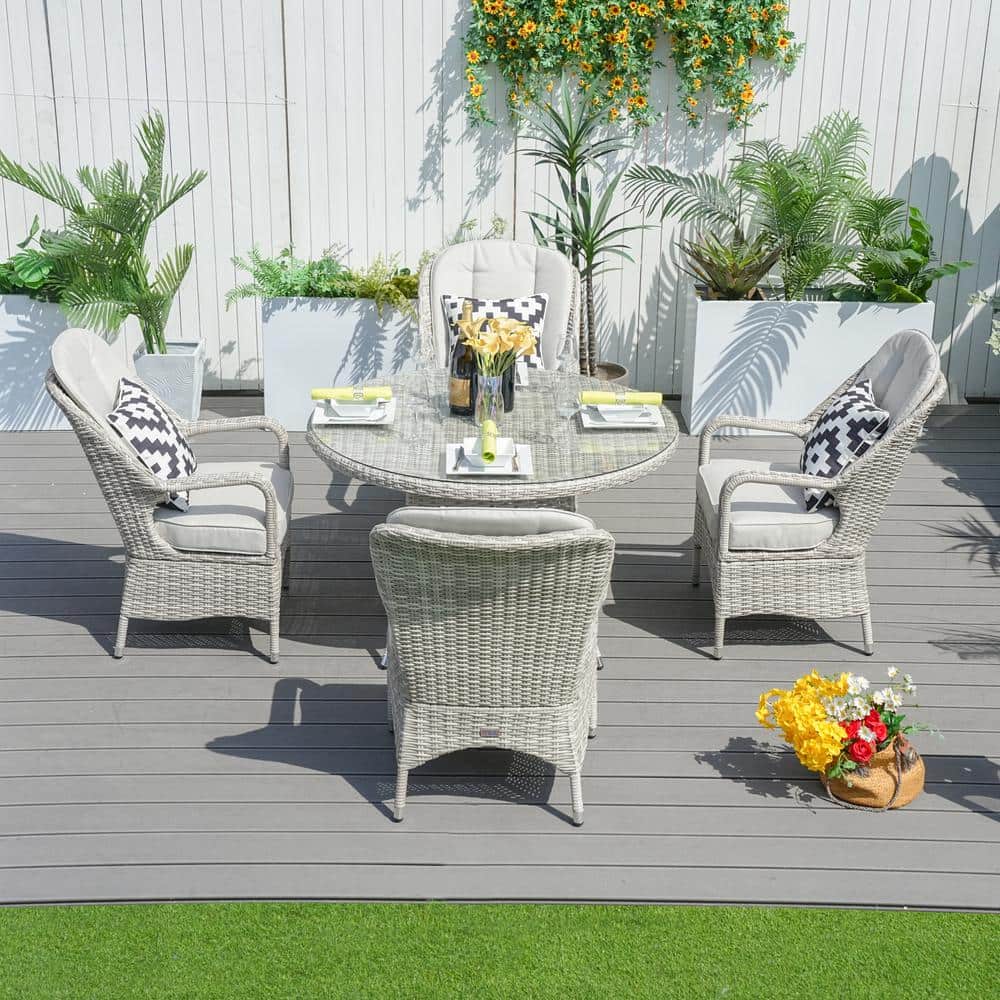 moda furnishings White 5-Piece Wicker Outdoor Dining Set with White ...