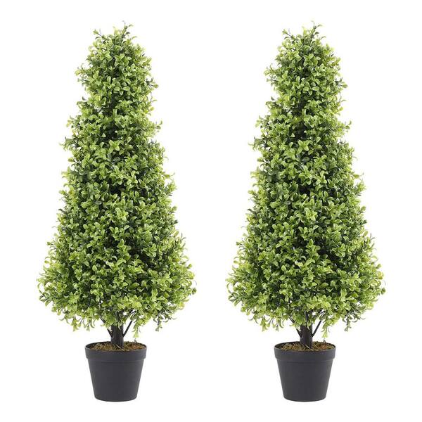 Tenleaf 36 in. Outdoor Artificial Topiary Tower Tree Plastic Floor ...
