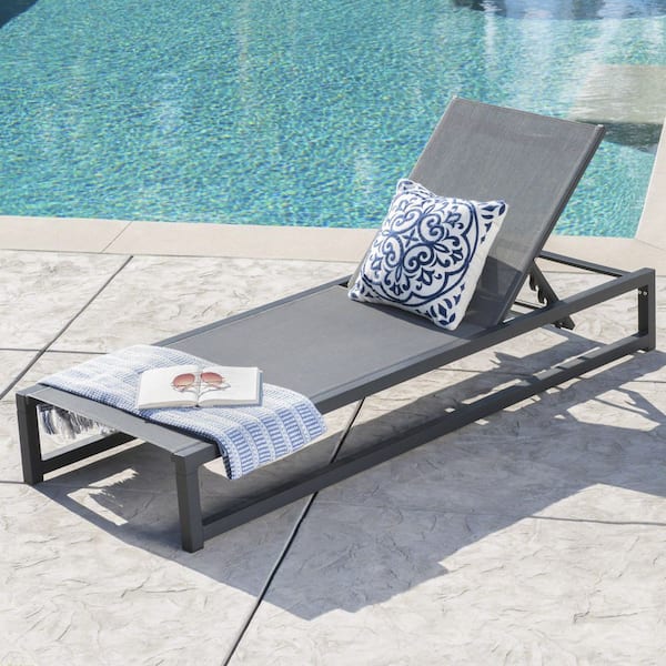 Dark Gray 5-Level Adjustable Outdoor Chaise Lounge Durable Aluminum ...