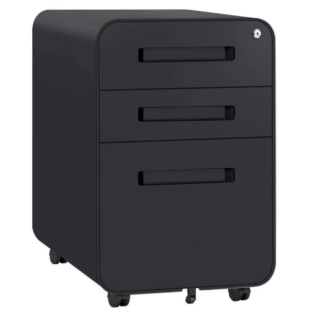 Modern Black 3-Drawer Mobile File Cabinet with Lock and Key SB51931336 ...