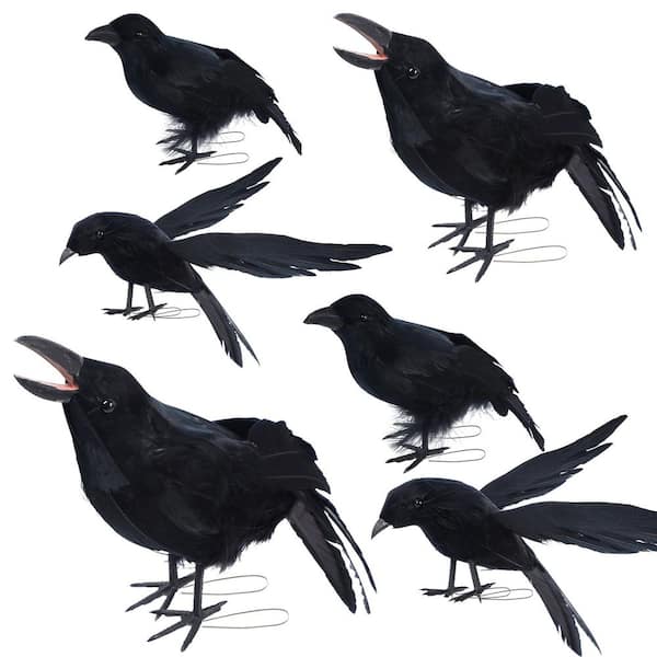 OGETFUUR 6-Pack Crows Halloween Decorations, Artificial Flying Ravens ...
