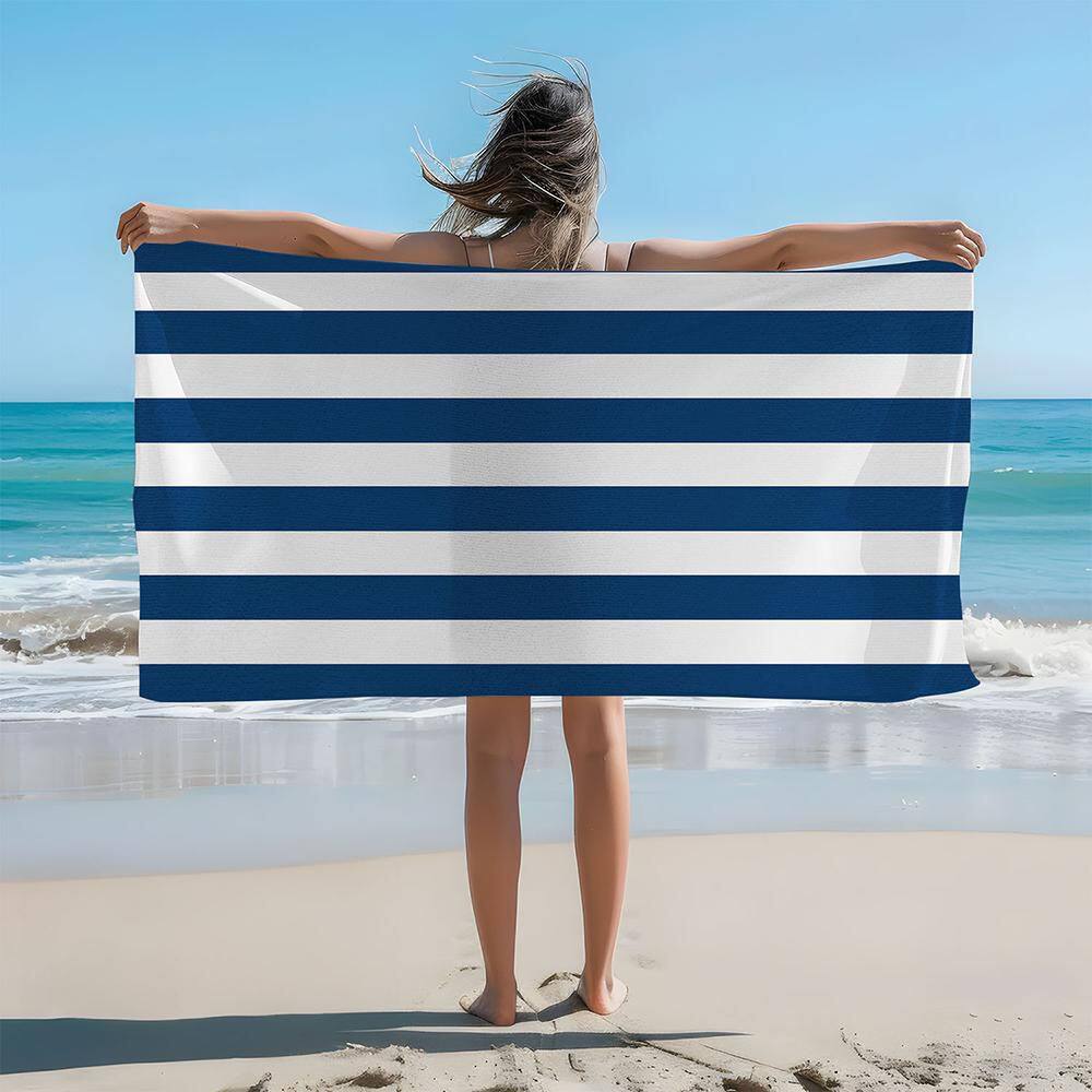 JML Riviera Blue Microfiber Cabana Stripe Beach Towel 30 in. x 60 in ...