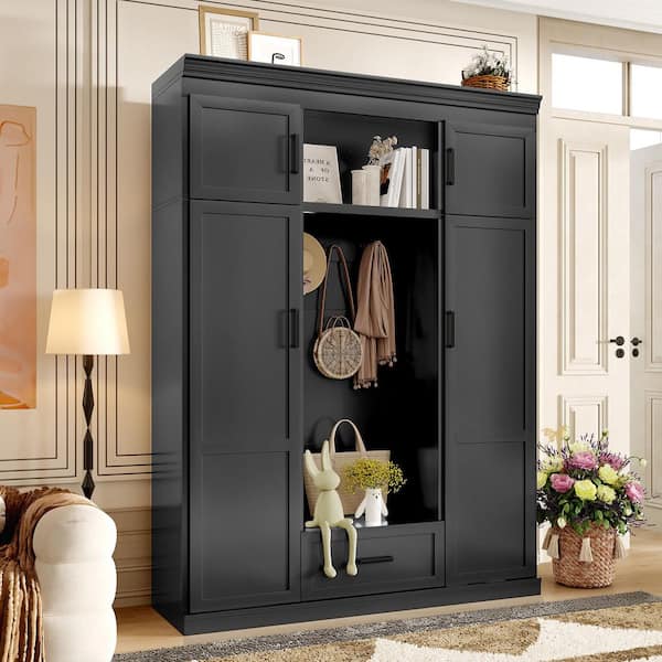 Nestfair Black Freestanding Hall Tree with Storage Organizer Cabinet ...