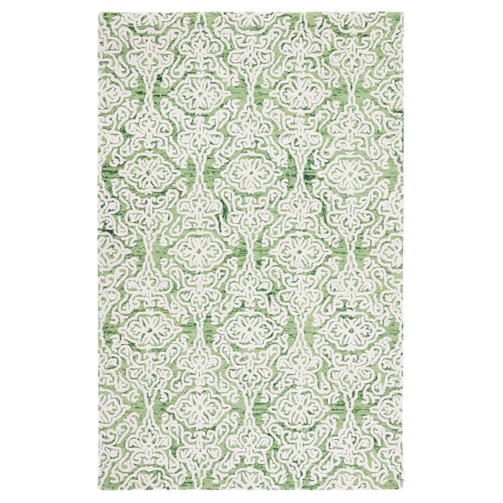 SAFAVIEH Blossom Green/Ivory 6 ft. x 9 ft. Floral Damask Geometric Area ...