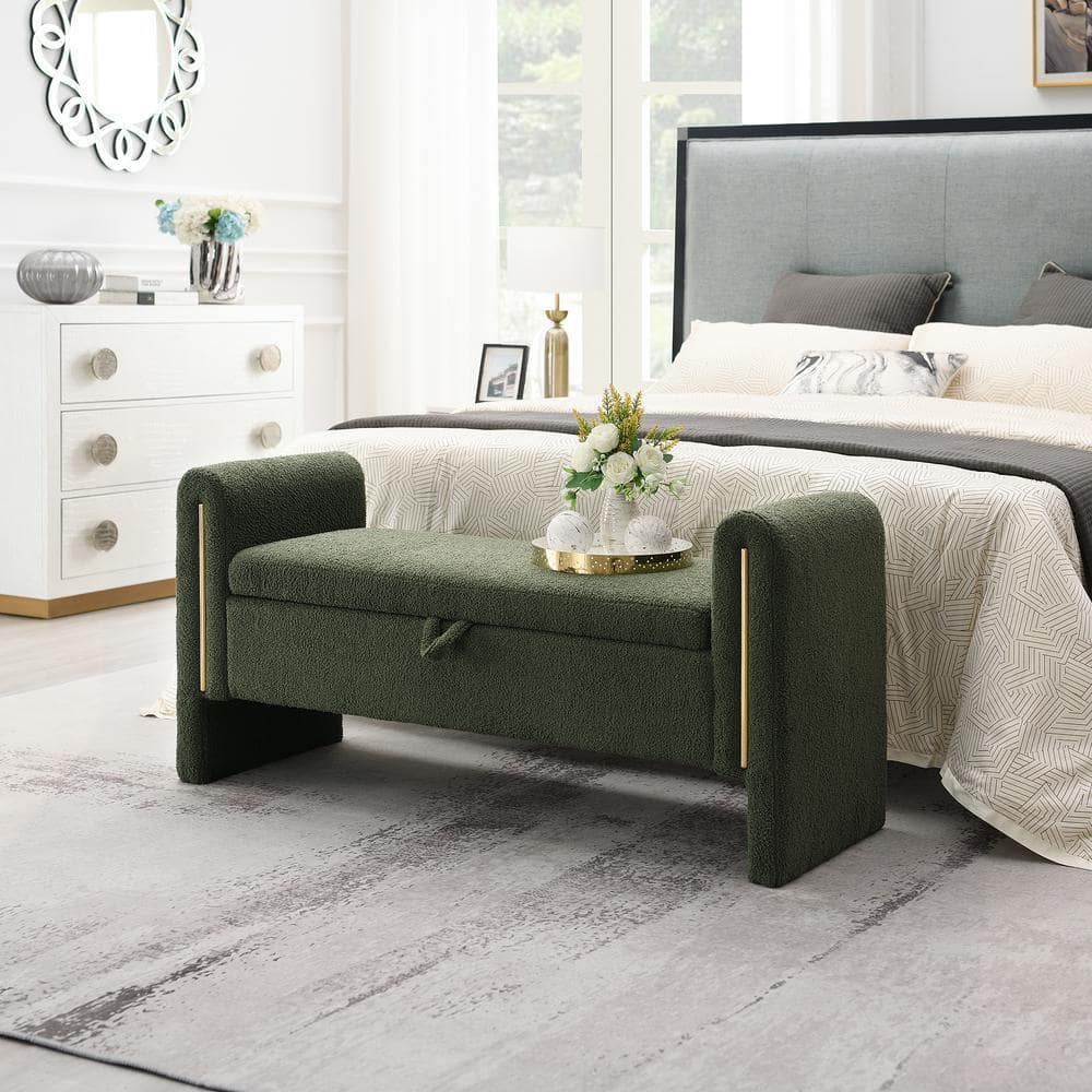 Noble House Lins Modern Upholstered Teddy Fabric Storage Ottoman Bench ...