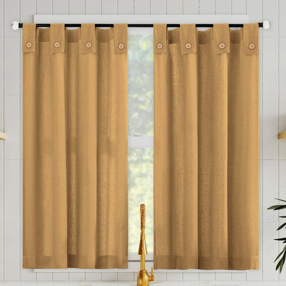 Sun Zero Boulder Button Tab Kitchen Tiers Camel Cotton Blend 54 in. W x ...