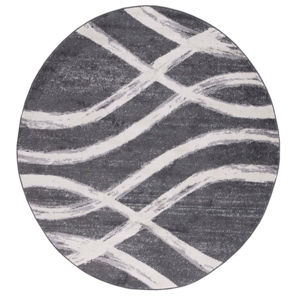 SAFAVIEH Adirondack Charcoal/Ivory 6 ft. x 8 ft. Waves Oval Area Rug ...