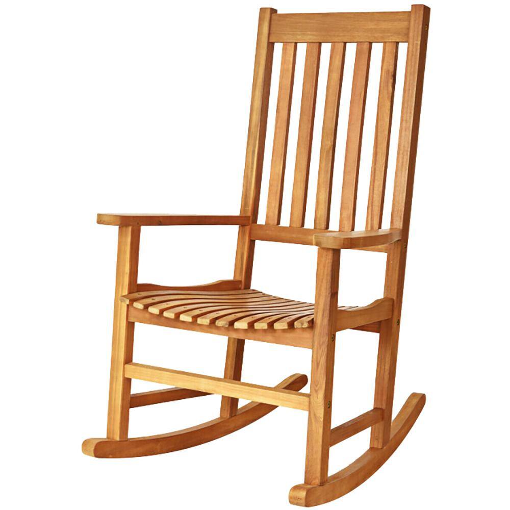 FORCLOVER Natural Wood High Back Outdoor Rocking Chair HYM-0110NA - The ...