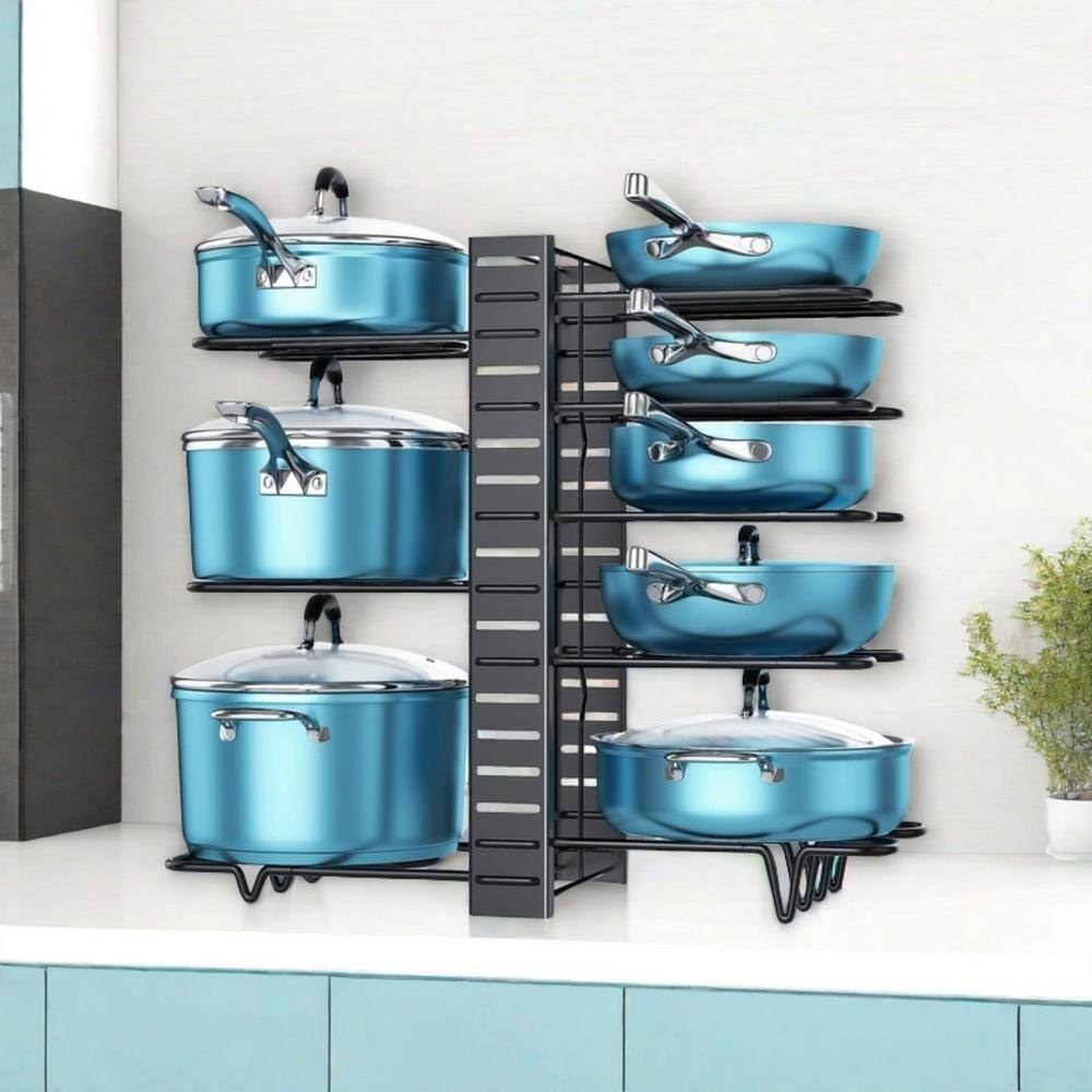 Numhew 8-Tier 16.5 in. H Black Standing Pot Rack with 3 DIY Methods for ...