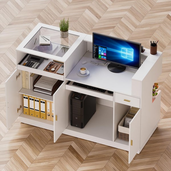 PAKASEPT 55 in. White Reception Desk with Counter, Retail Counter with ...