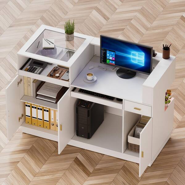 PAKASEPT 55 in. White Reception Desk with Counter,Retail Counter with ...