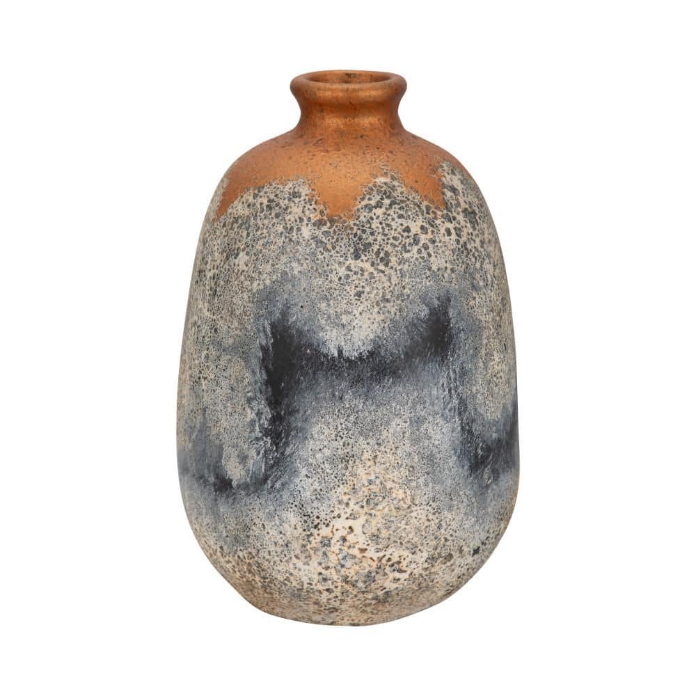 Liv & Skye 16 in. Blue Ceramic Round Rustic Marble Decorative Vase ...
