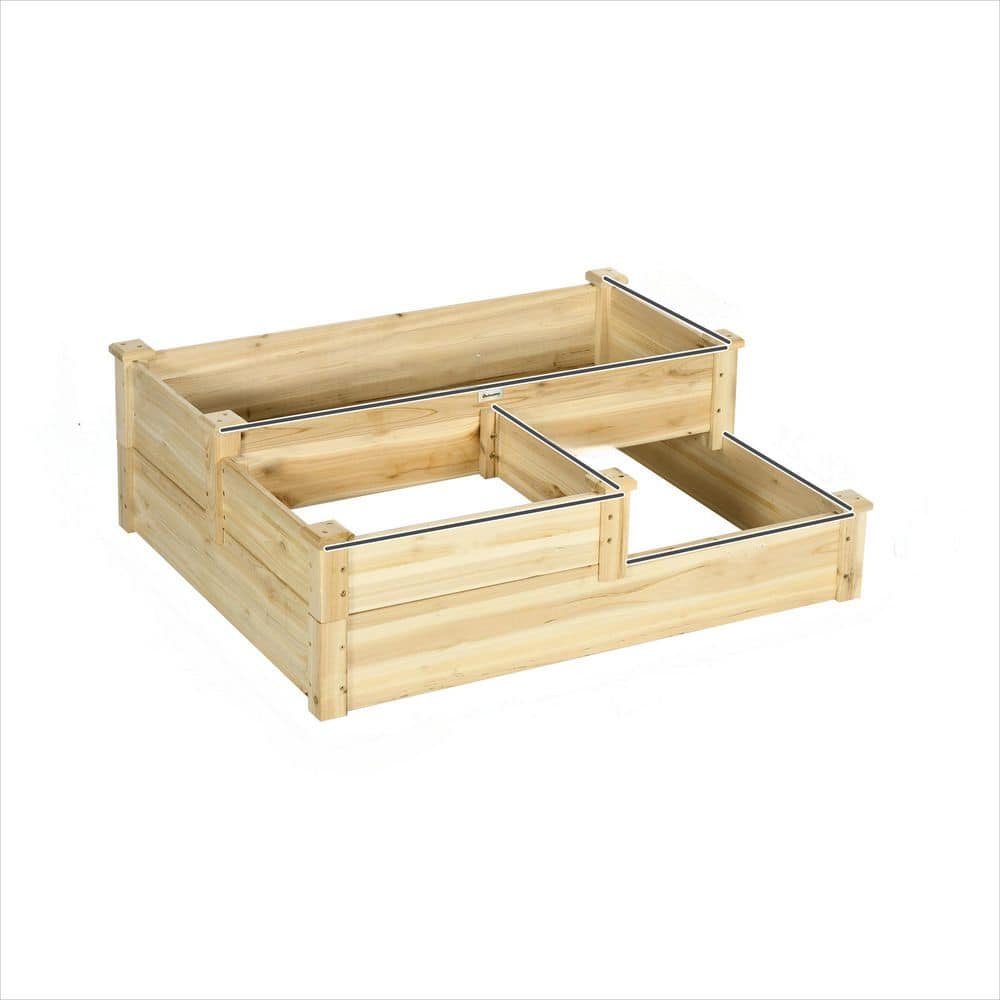 Jushua 42.5 in. x 34.75 in. x 14.25 in. 3-Tier Wood Raised Garden Bed with Open Bottom for ...