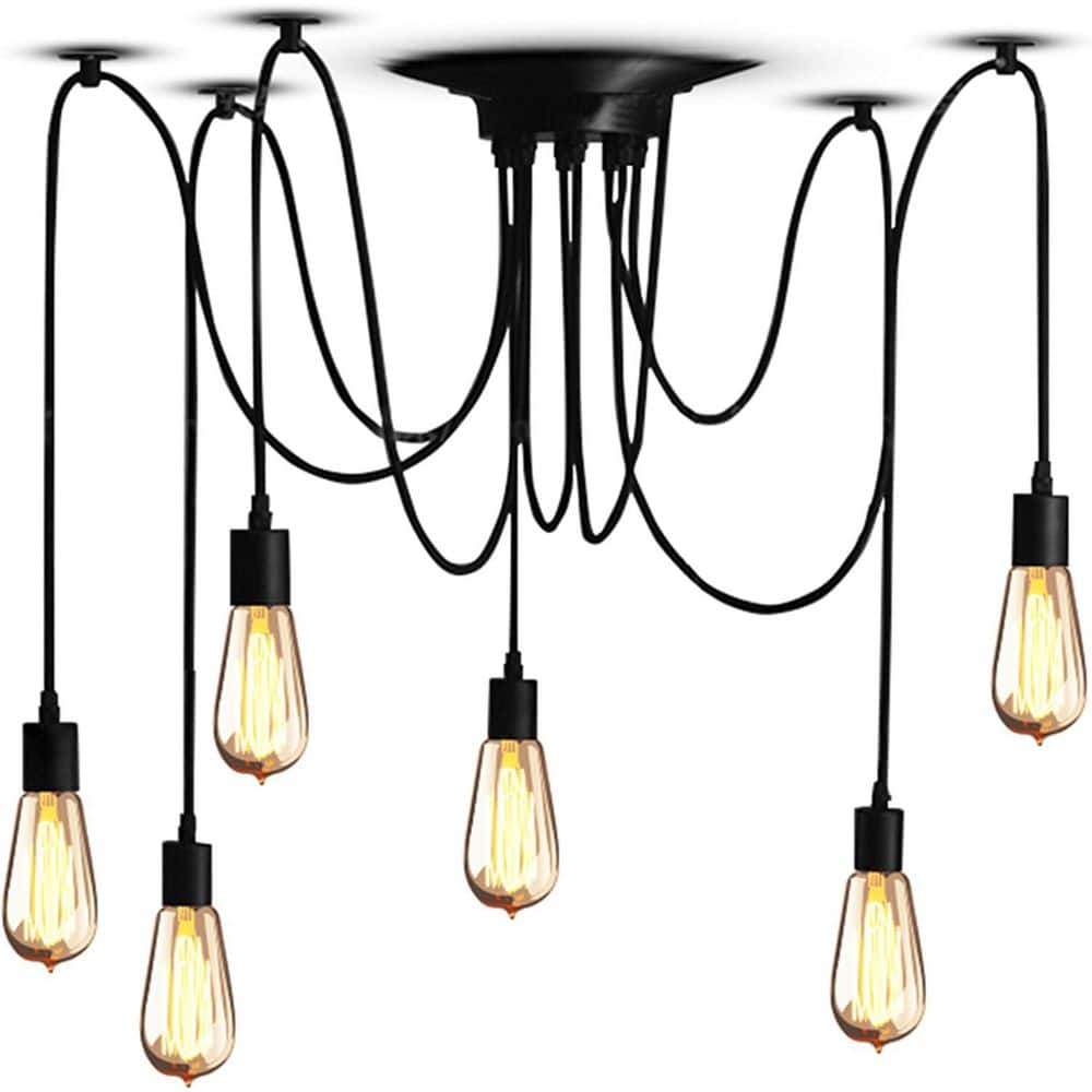 Adewalk 6-Light Industrial Black Ceiling Spider Cluster Chandelier for ...
