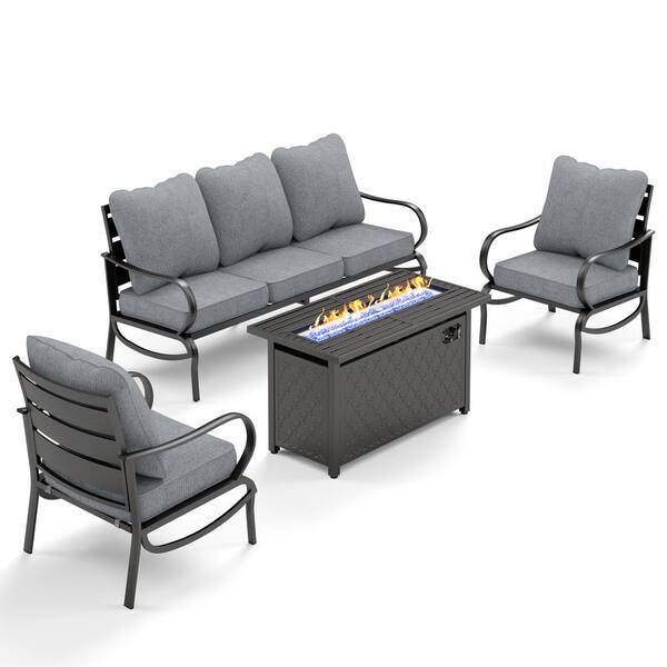 PHI VILLA 5 Seat 4-Piece Metal Outdoor Patio Conversation Set with Gray ...