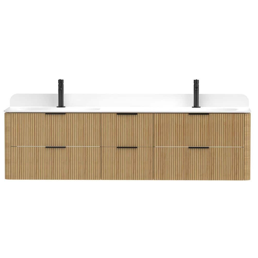 LANDOLT CosmicSky 72 in. Double Sink Floating Bath Vanity in Golden Oak ...