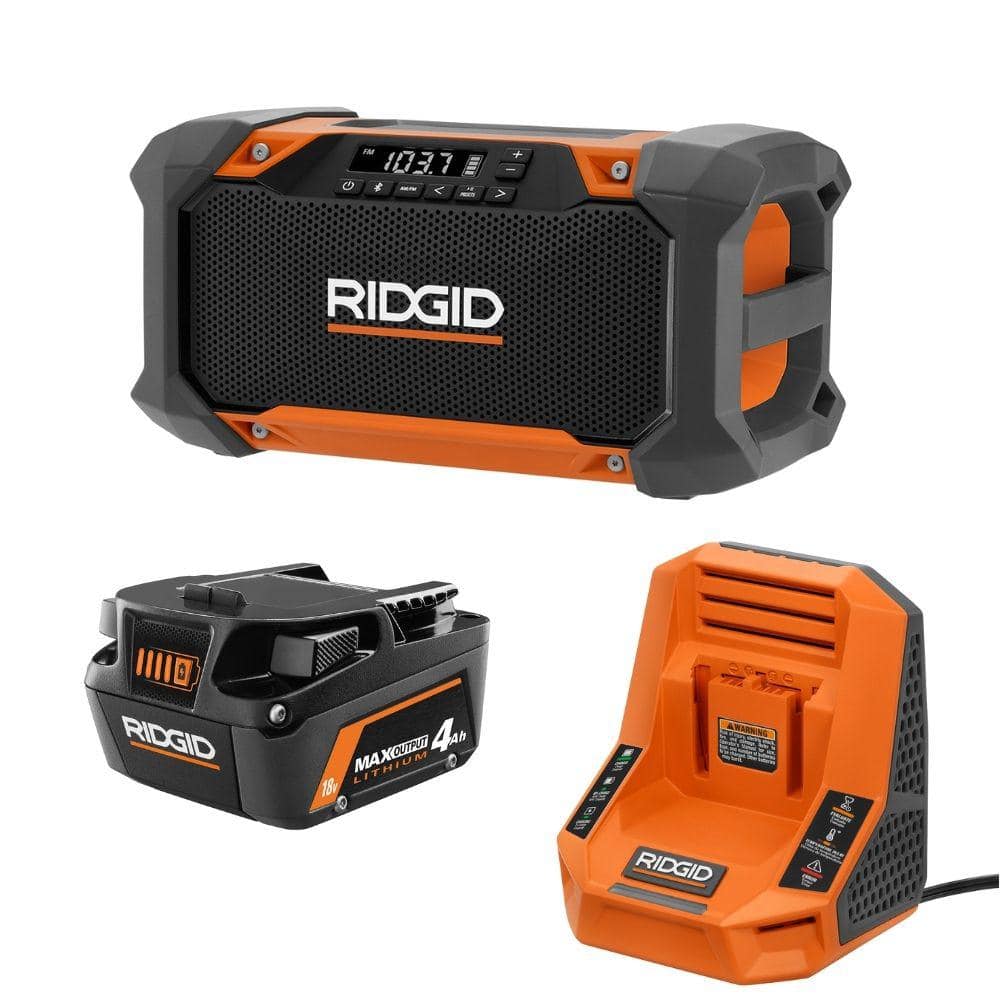 RIDGID 18V 4.0 Ah MAX Output Battery and Rapid Charger Kit with 18V ...