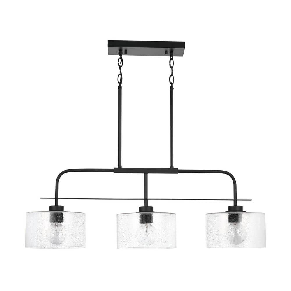 HOMEPLACE LIGHTING Jake 3-Light 36 in. W x 12 in. H x 9 in. Matte Black ...