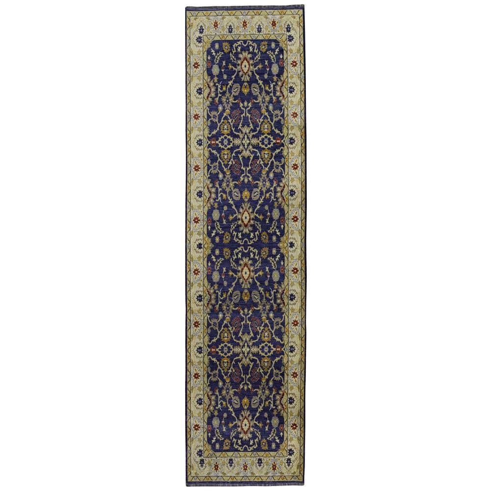 Linon Home Decor Lena Navy and Ivory 2 ft. x 10 ft. Transitional Woven ...