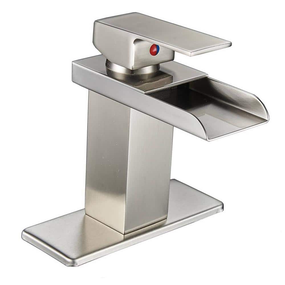 FLG Single-Handle Single-Hole Brass Waterfall Bathroom Sink Faucet with ...