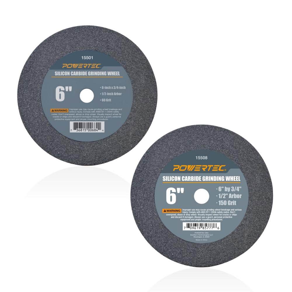 POWERTEC 1/2 in. Arbor Silicon Carbide Grinding Wheel, 6 in. x 3/4 in ...