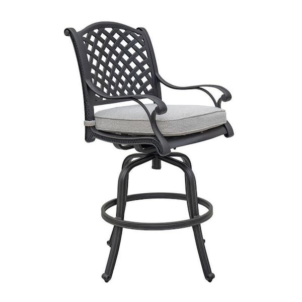 Benjara Swivel Metal Outdoor Bar Stool with Gray Cushion (Set of 2 ...