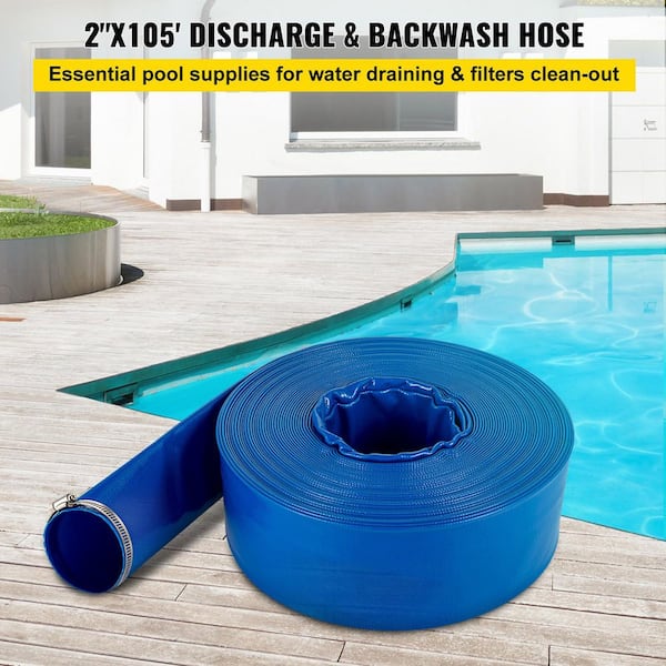 2 in. dia. x 105 ft. Discharge Hose, Heavy-Duty PVC Backwash Drain Hose ...