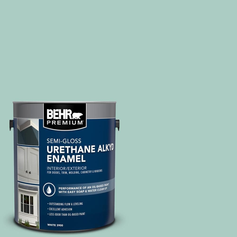 BEHR PREMIUM 1 gal. #M440-3 Baby Aqua Urethane Alkyd Semi-Gloss Enamel ...