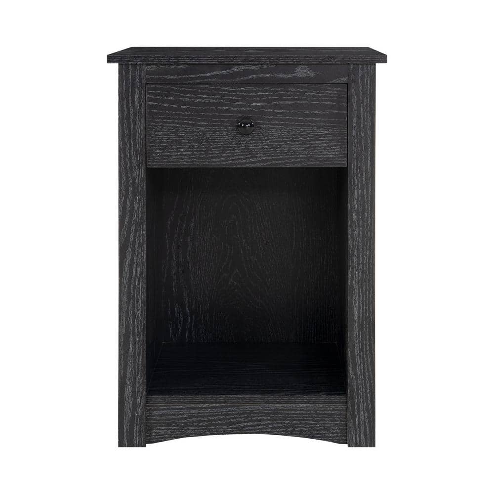 HOMESTOCK 1-Drawer Distressed Black 15.74 in. W Rectangle MDF End Table ...