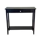32 in. Black Rectangle Acacia Wood Console Table with Drawer and Shelf ...