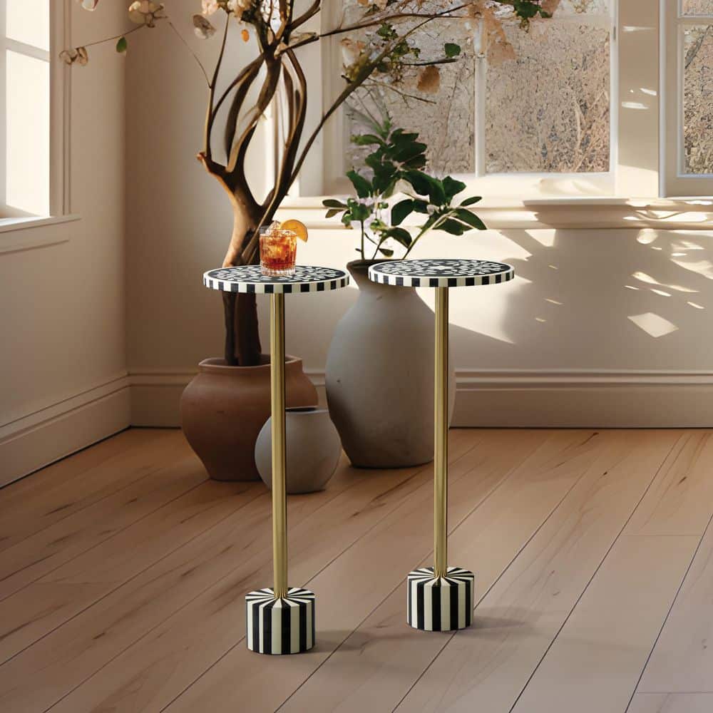 OSP Home Furnishings Mosaic 10 in. Resing Black and White Pattern Top ...