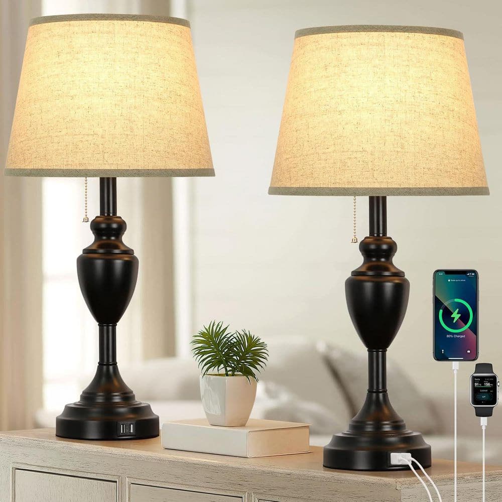 Nordic Hygge 24-Inch Farmhouse Rustic Table Lamps with Dual USB ...