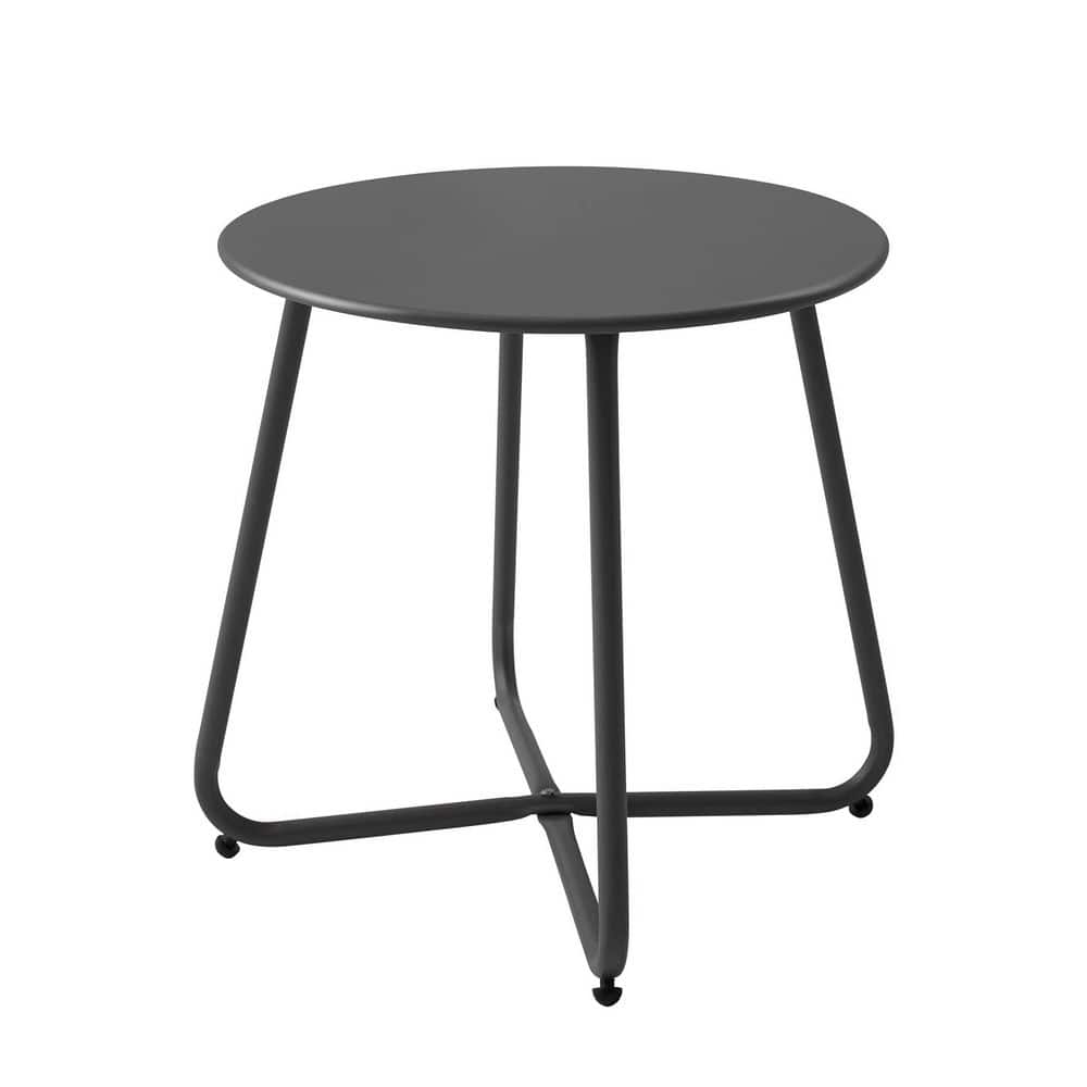 Black Metal Round Outdoor Side Table, Weather-Resistant Steel, Portable ...