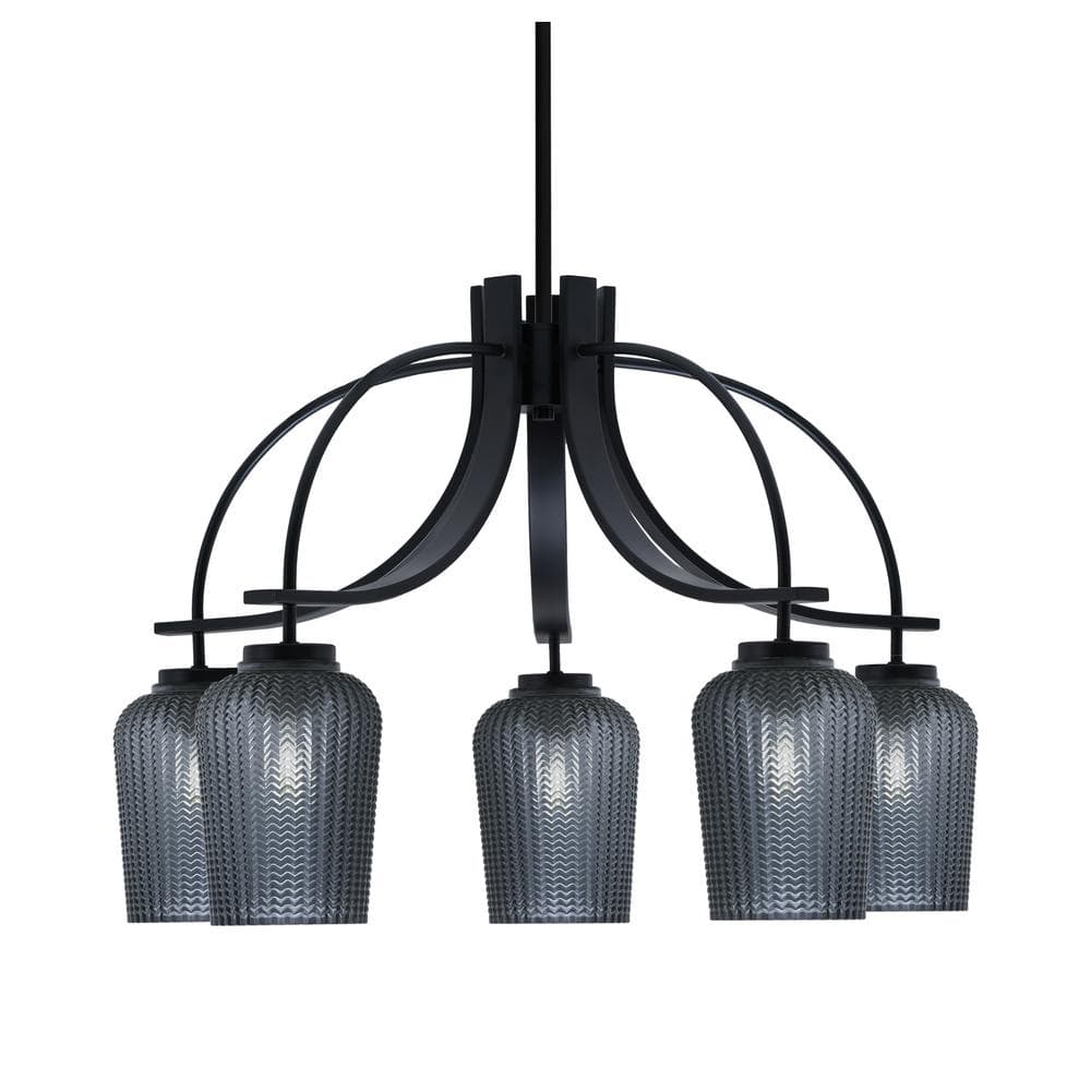 Olympia 17.75 in. 5-Light Matte Black Downlight Chandelier 75 in. Smoke ...
