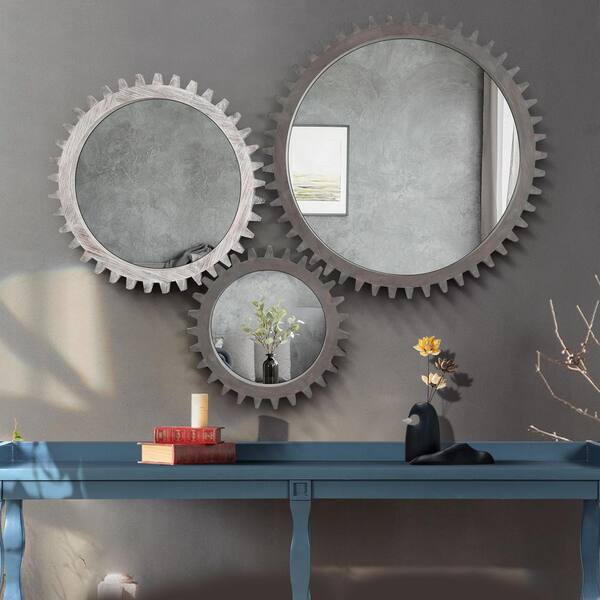 Dark Brown 34 in. W x 34 in. H Classic Round Wood Framed Mirror ...