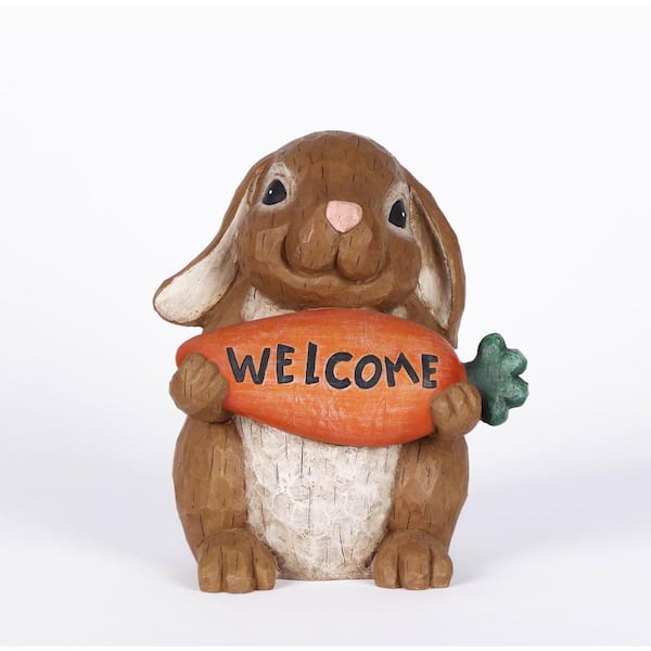HI-LINE GIFT LTD. Rabbit Holding Carrot Welcome Sign Statue 75637-A ...