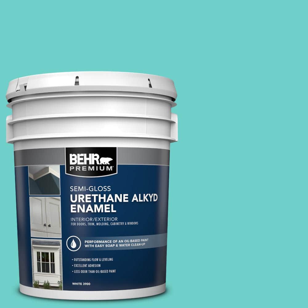 BEHR PREMIUM 5 gal. #P450-4 Hidden Sea Glass Urethane Alkyd Semi-Gloss ...